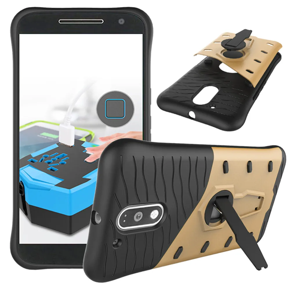 For Motorola Moto G4 Case Heavy Rugged Tpu Pc Silicon Stand Armor