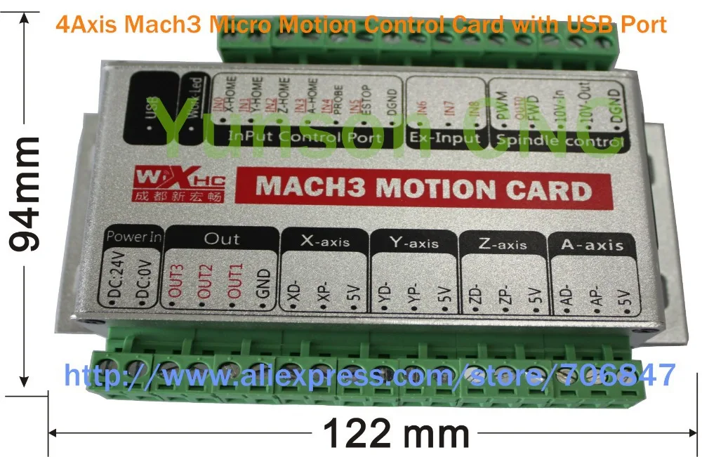 Tarjeta Micro controlador de Movimiento de 4 Ejes Mach3 IO Puerto USB 400 Khz pluse 9 entrada 4 ...