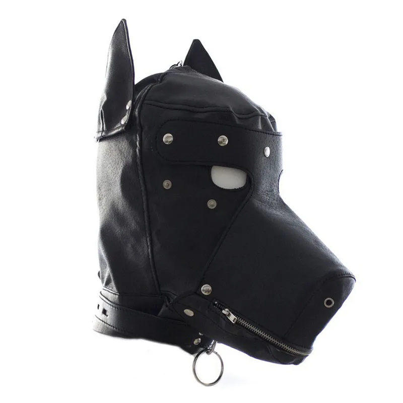 Kinky Unisex PU Leather Dog Fetish Hood Pet Role Play Puppy Head Muzzle ...