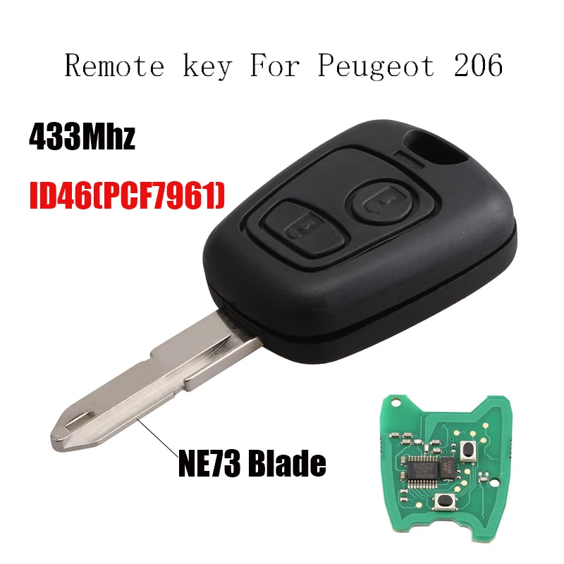 2pcs*2 Buttons Remote Key Fob For PEUGEOT 206 434MHZ With PCF7961 ...