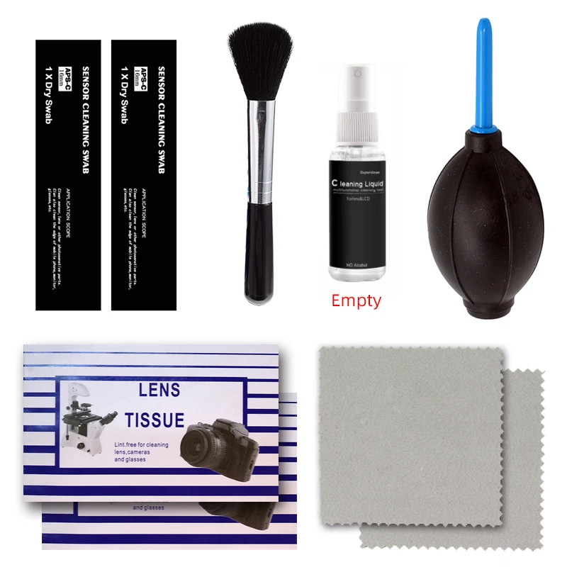 Lens Cleaning Kit Air Blower, Brush, Cloths, Tissue Paper, Spray Bottle ...
