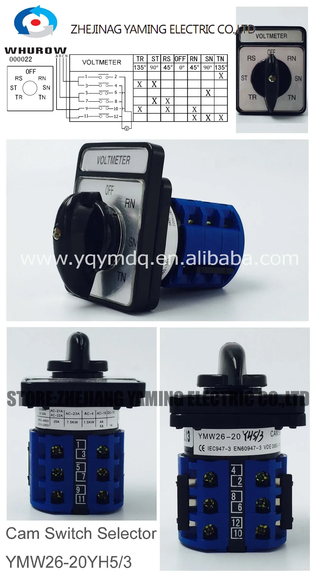 7 posiciones interruptor selector voltímetro CA10 20A 3 polos 7 ...