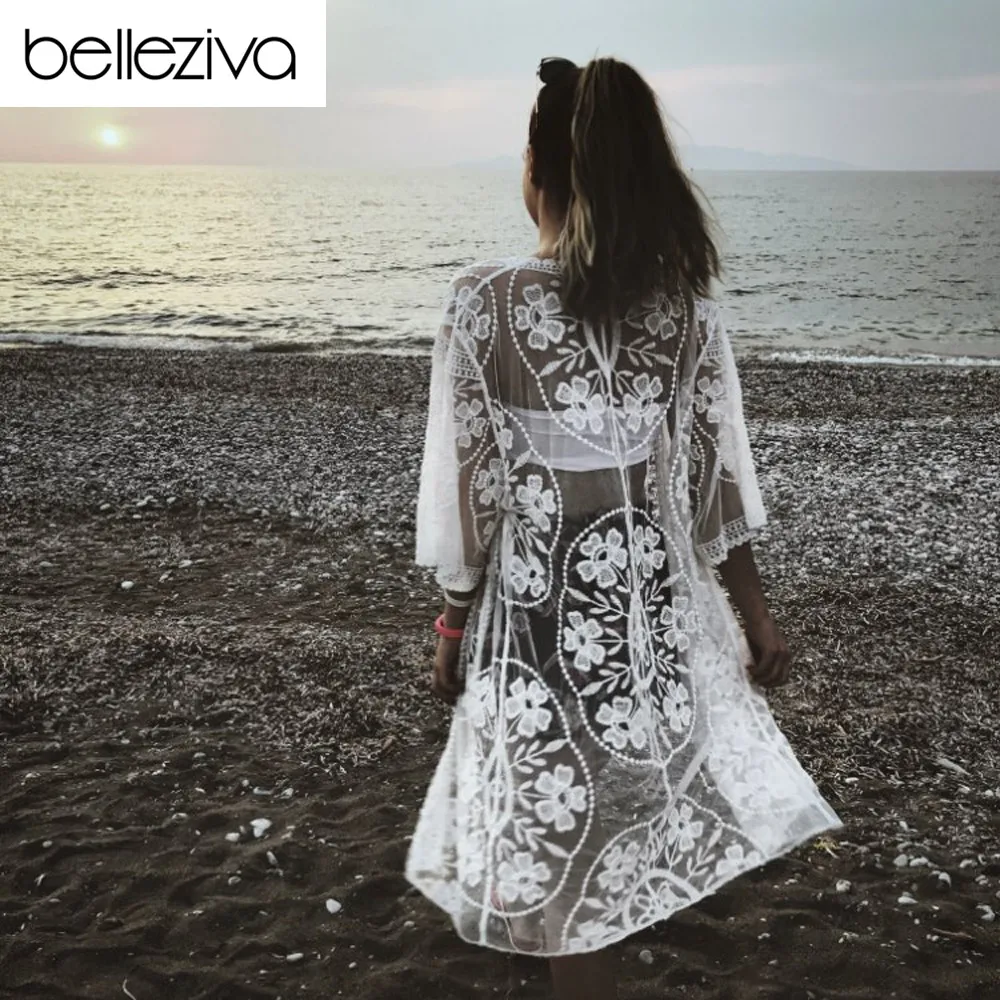 Buy Belleziva Embroidered Sheer Swimsuit Cover Up See