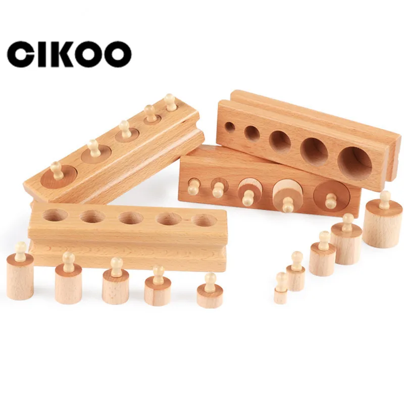 CIKOO Knobbed Cylinder Blocks Family Set Wooden Montessori Educational ...