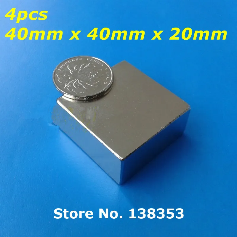 Wholesale 4pcs Super Strong Neodymium Square Block Magnets 40mm x 40mm ...