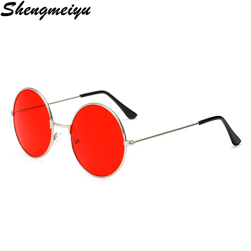 Vintage Round Sunglasses Women Big Red Lens Mirror Sunglasses Female Brand Design Metal Frame
