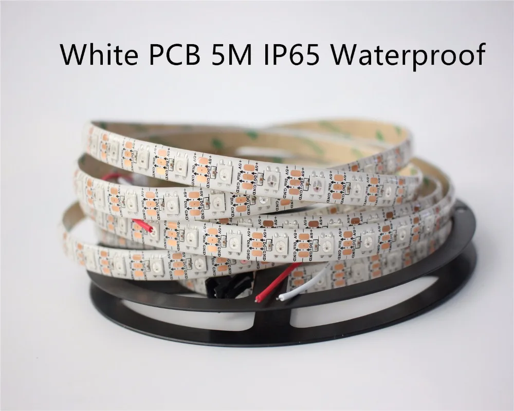 5m 5V WS2812B 60LED/M Dream Color RGB Pixel LED Strip White PCB,Built ...