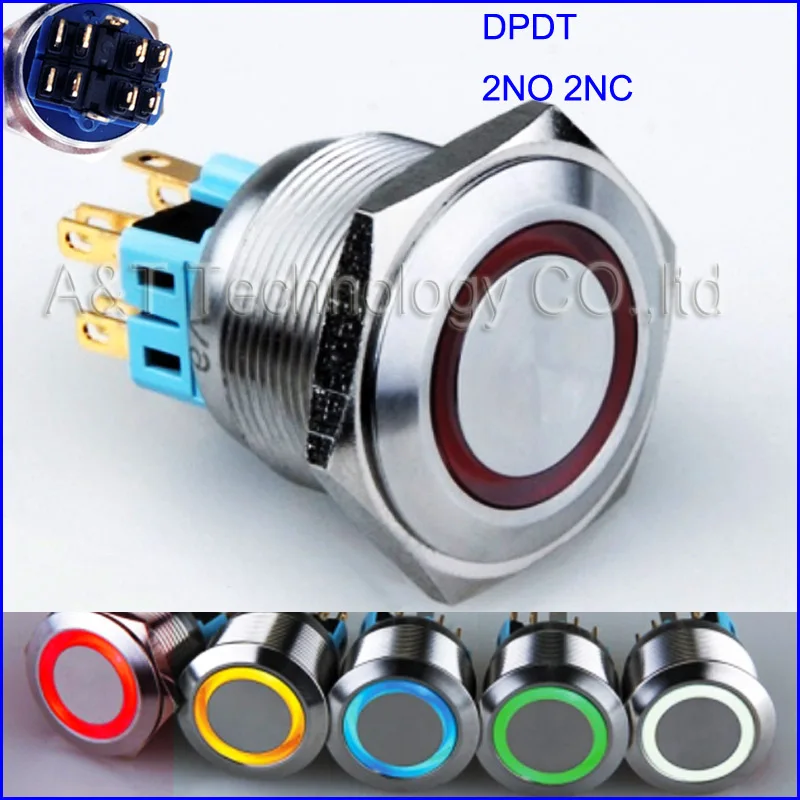 25MM DPDT automotive stainless steel antivandal 12v 24v 220v ring led ...