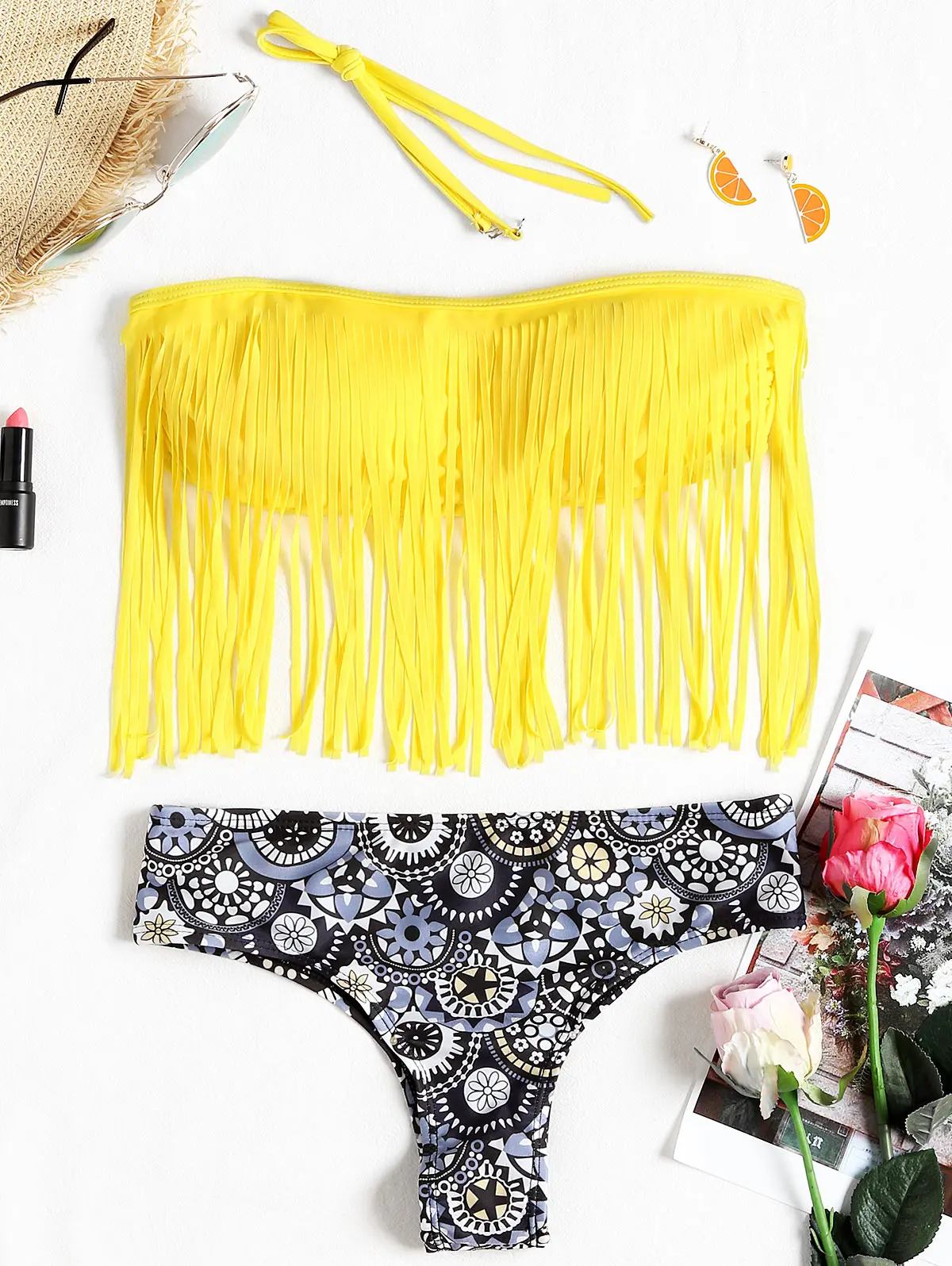 2018 New Sexy Swimwear Women Bikinis Low Waist Fringed Bandeau Print