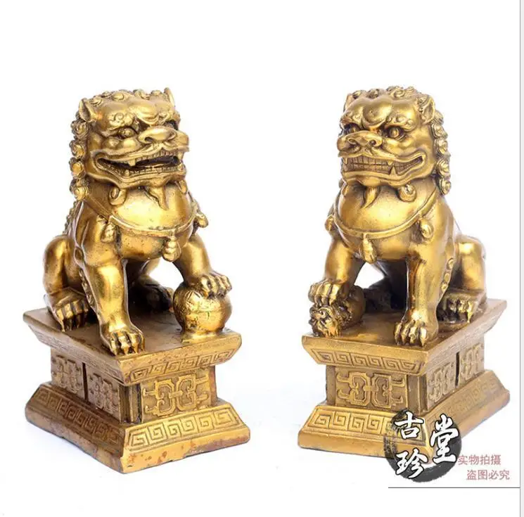 Chinese FengShui brass Copper Evil Door Guardian Foo Dog Lion beast ...