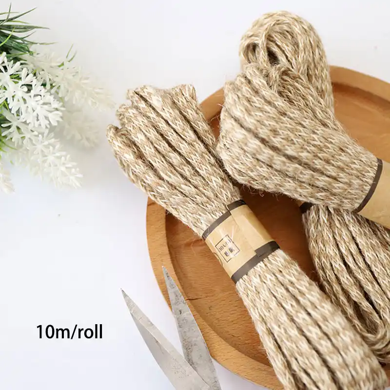 10M 6mm Manual Double color strand woven burlap Rope Natural Jute rope ...