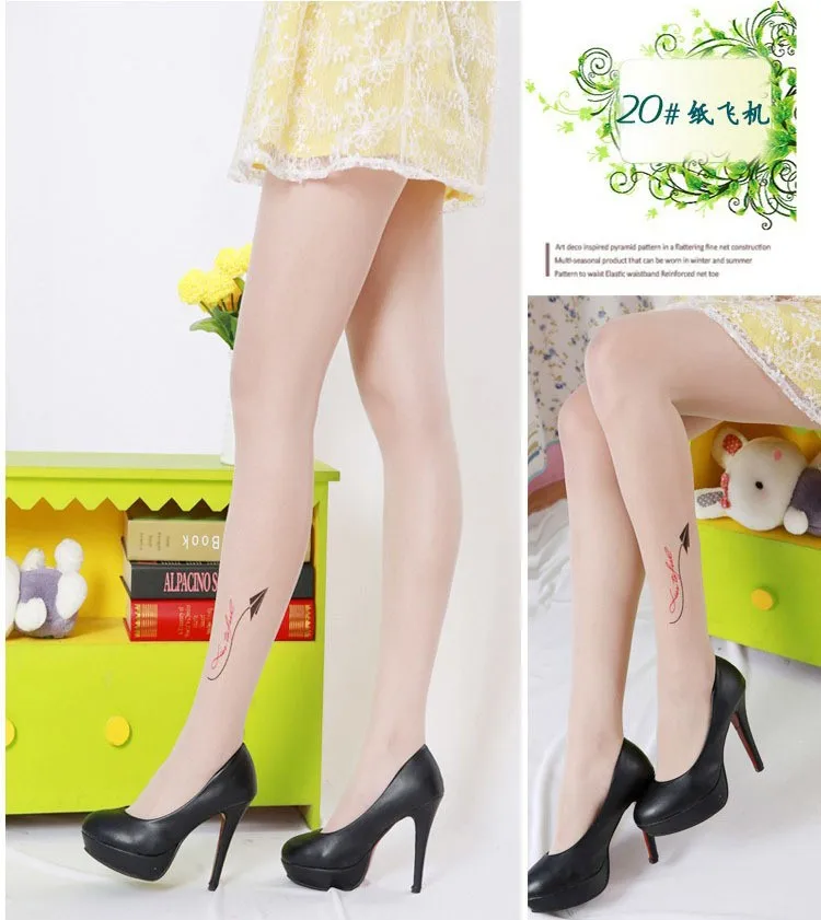 Collant,QA92 faux tatouages imprimés collants 15D collants en velours ...