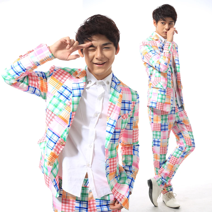 S 5XL!!! 2018 Multicolour plaid clothes suit set dj ds costume The ...