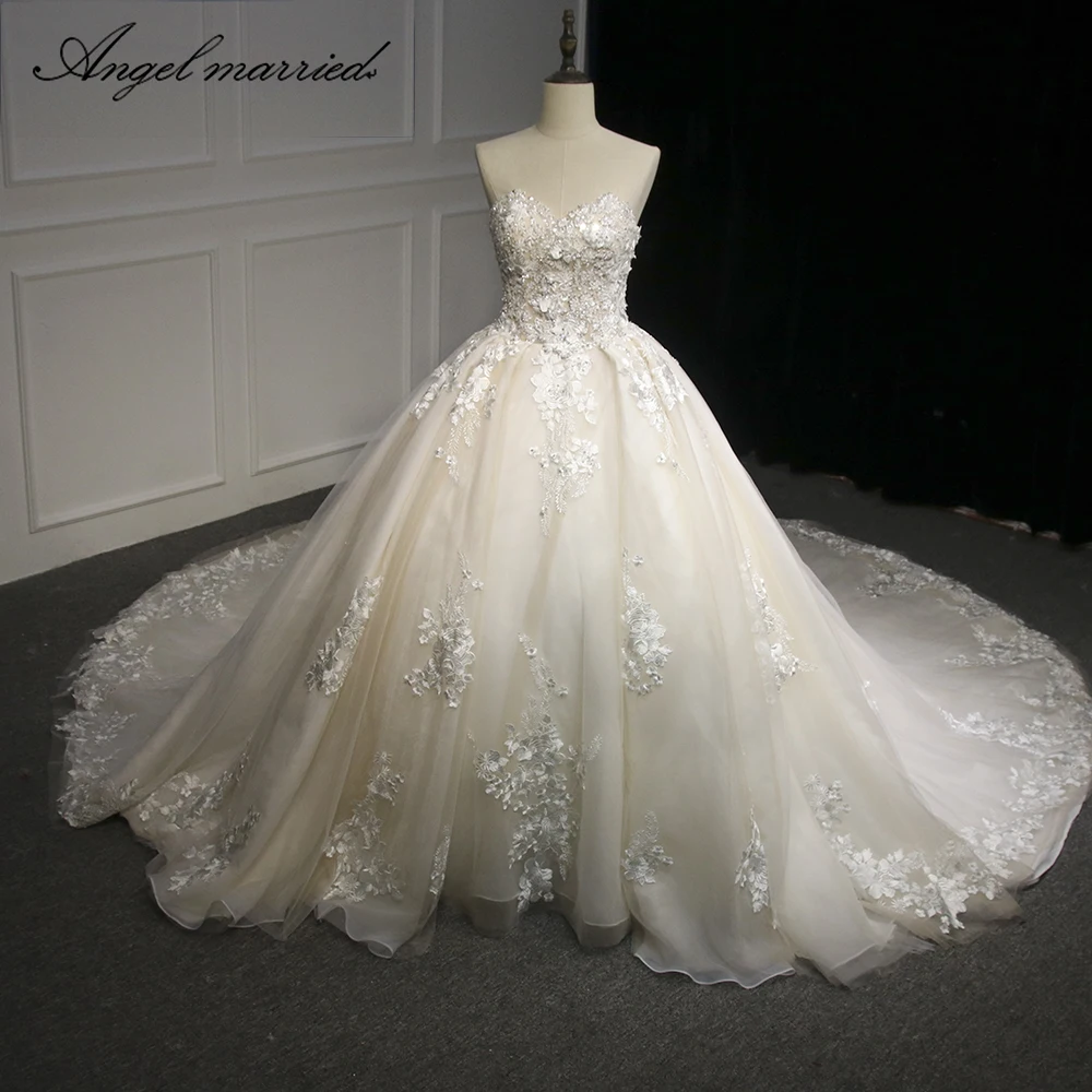 Angel married wedding Dresses sweetheart appliques lace ball gown ...