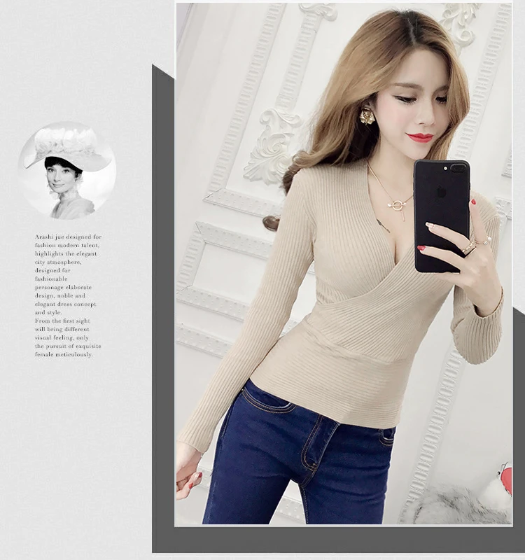 Новинка, сексуальный женский свитер с глубоким v-образным вырезом ...