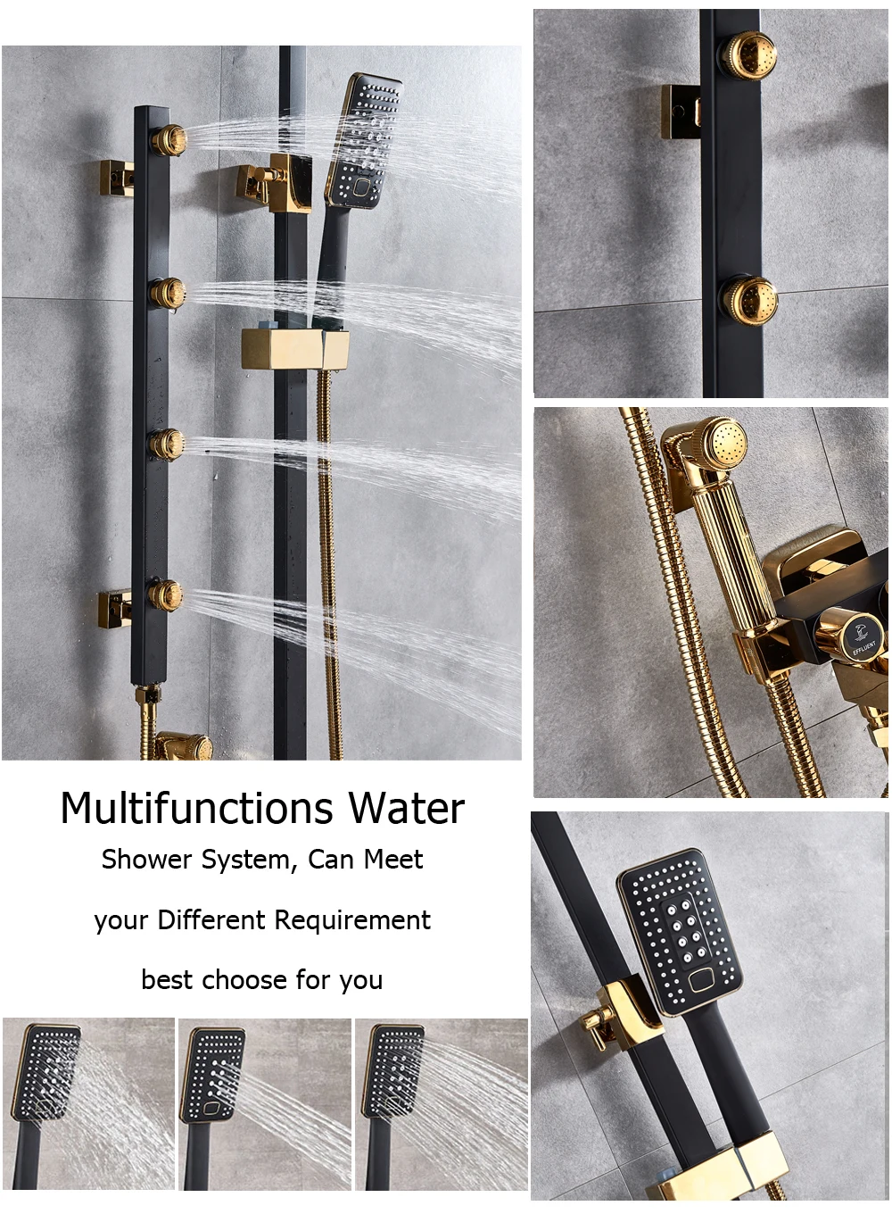 Schwarz Dusche System Höhe Einstellbare Massage Jet Dusche Mischer ...