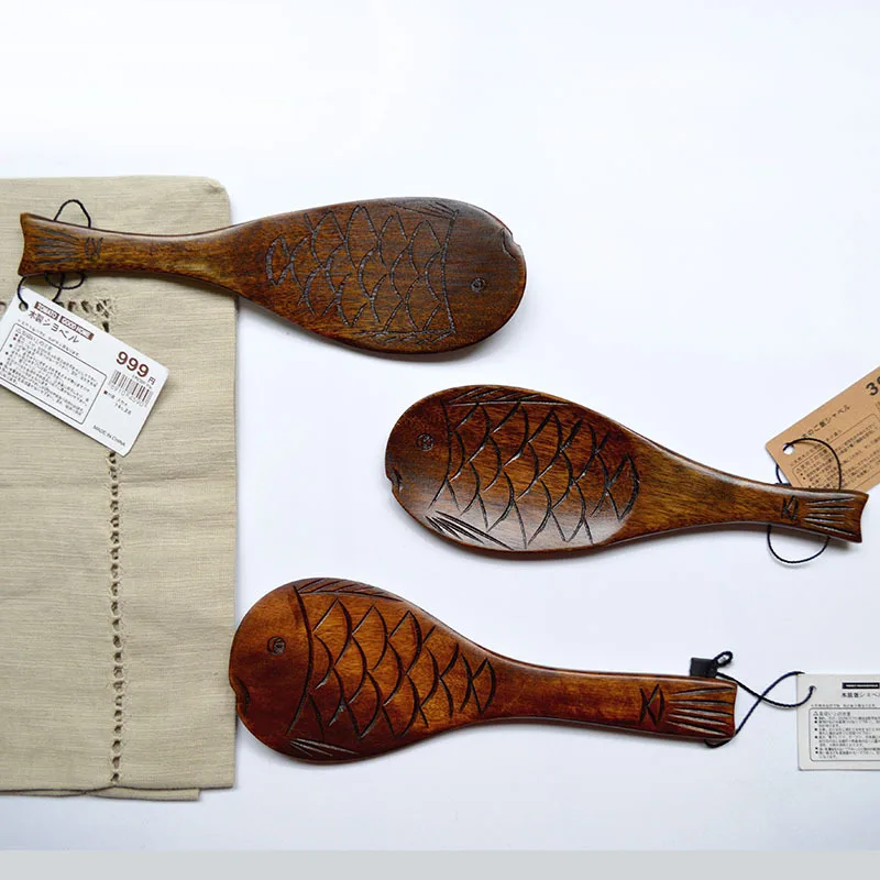 High quality wooden Spoon Creative wood Spoon fish shape Rice shovel ...