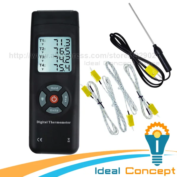 4 Channel Digital Thermocouples K-Type Thermometer with Backlight K ...