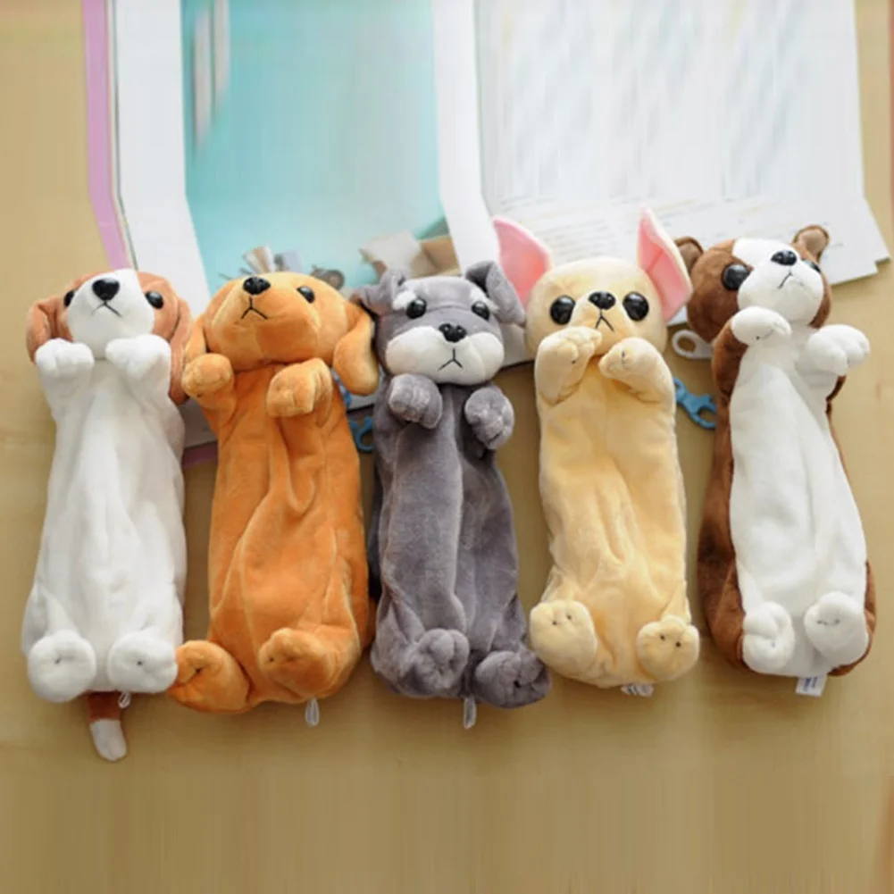 2018 New Kawaii Cartoon Plush Dog Pencil Case Cute Animal Pen Bag Box ...