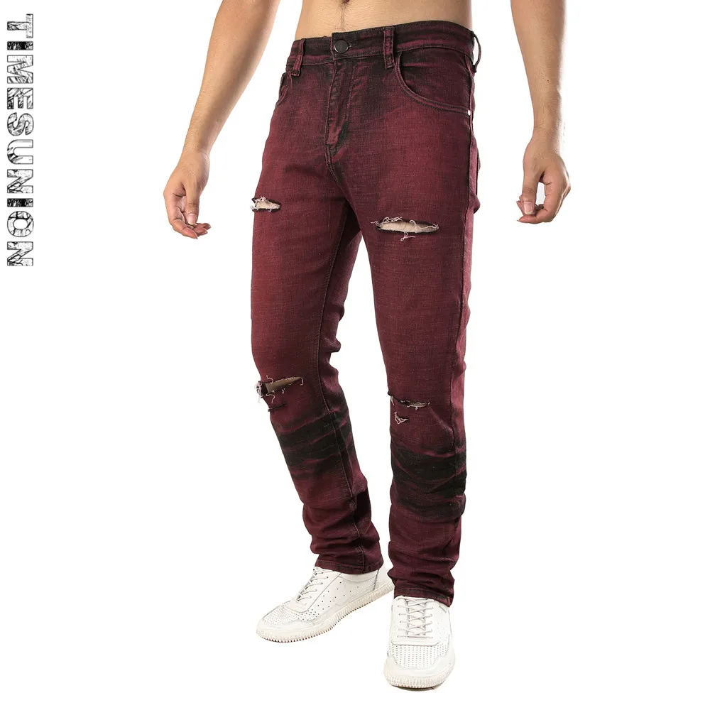 Men Clothes 2018 Fashion Trend Hiphop Jeans Men Casual High Elasticity Skinny Jeans Men Red
