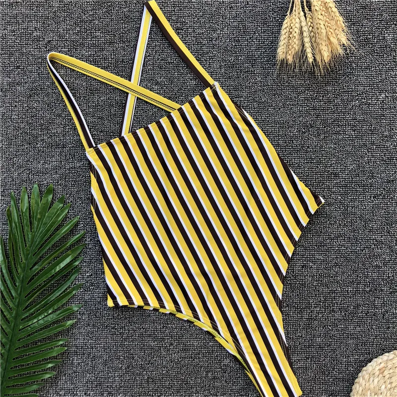 2018 Swimsuit Swimwear Women Sexy Striped Backless One piece Swimsuit ...