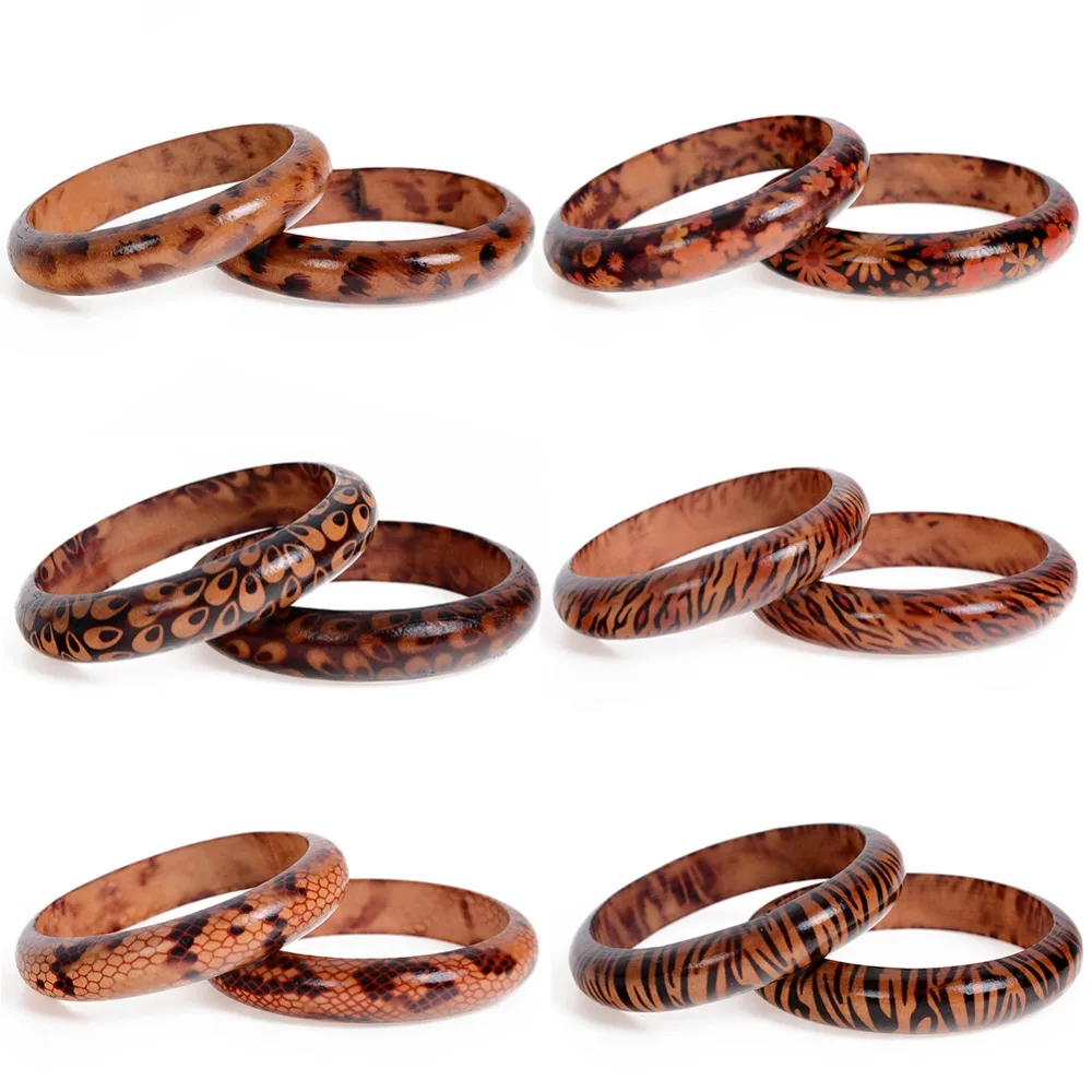 6pcs Big Round Natural Wooden Large Bangles Wood Cuff Bracelet Jewelry ...