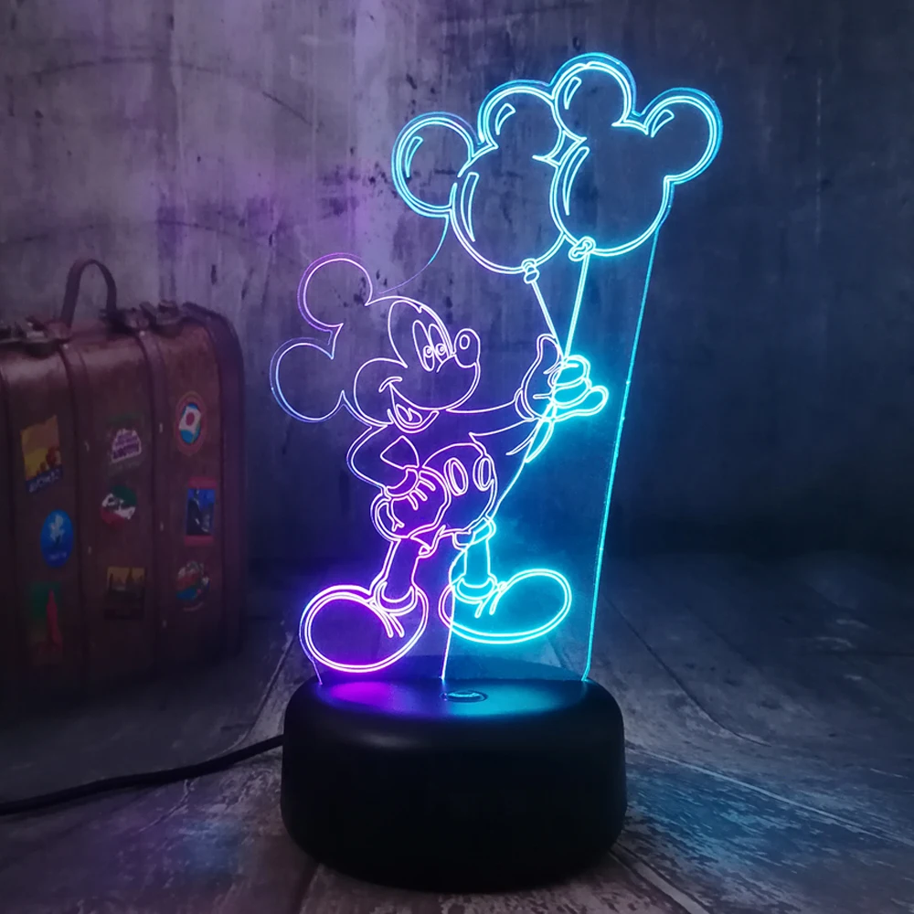 Lovely Cute Mickey Mouse Holding Balloon LED Night Light Bulb 3D Desk ...