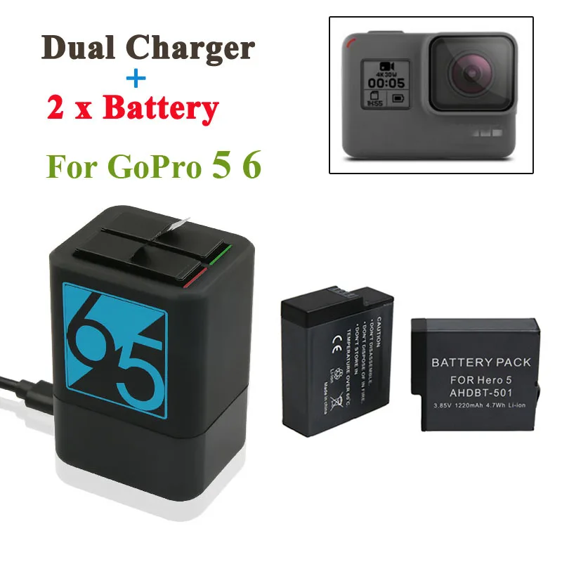 Best Price 2Pcs 1220mah Rechargeable Battery +Hero5 6 7 Dual Battery ...