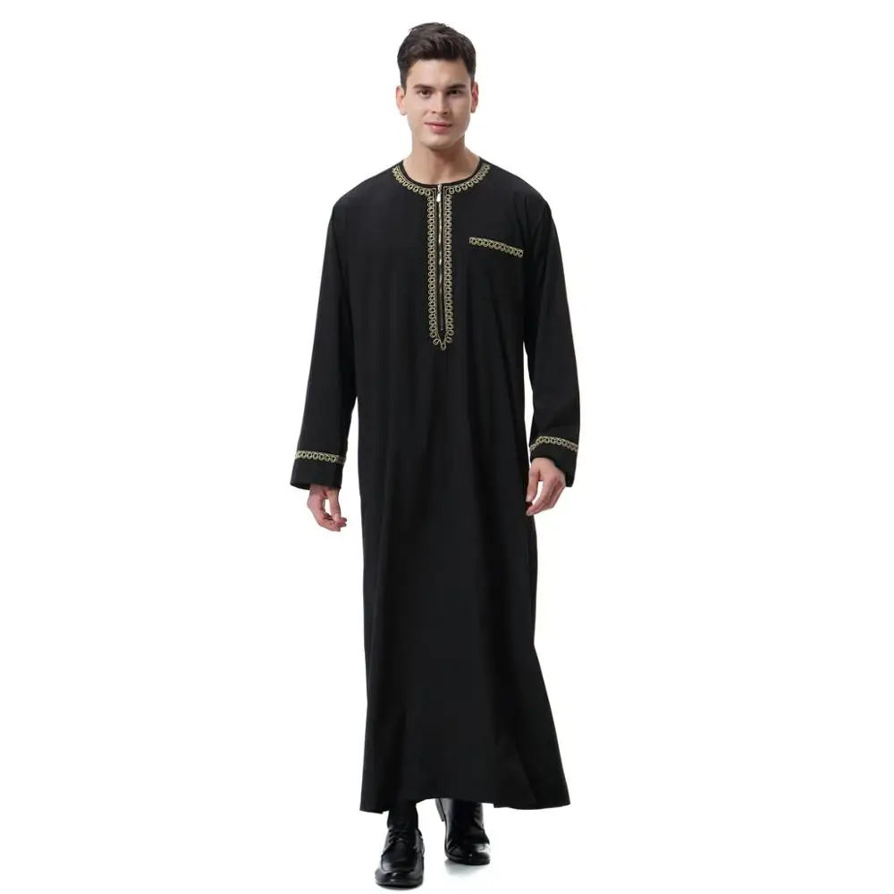 New black jubba thobe islamic clothing men caftan homme zipper arabic ...