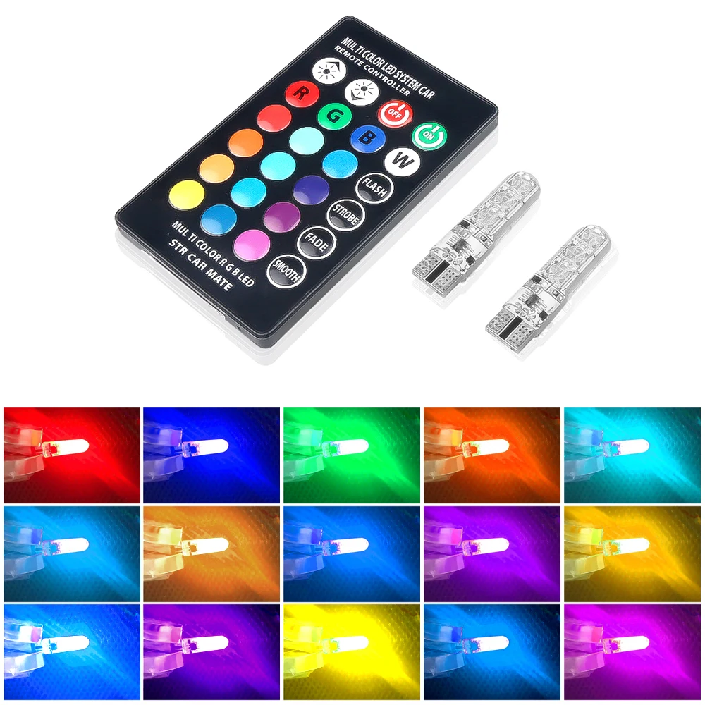 2pcs Rgb T10 5050 W5w Car Light Remote Control Led Bulb Parking Light ...
