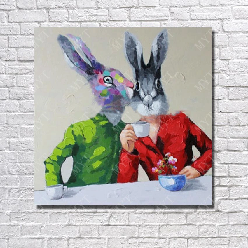 Animal head human body abstract oil paintings frameless canvas wall art ...