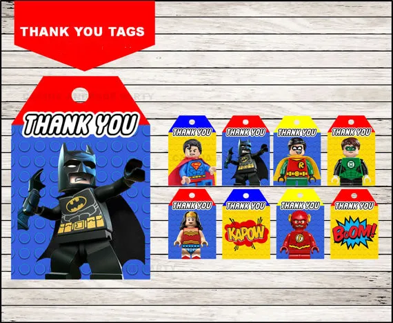 Superheroes Lego Favor tags, Lego Thank you Tags, Gift Favors, Birthday ...