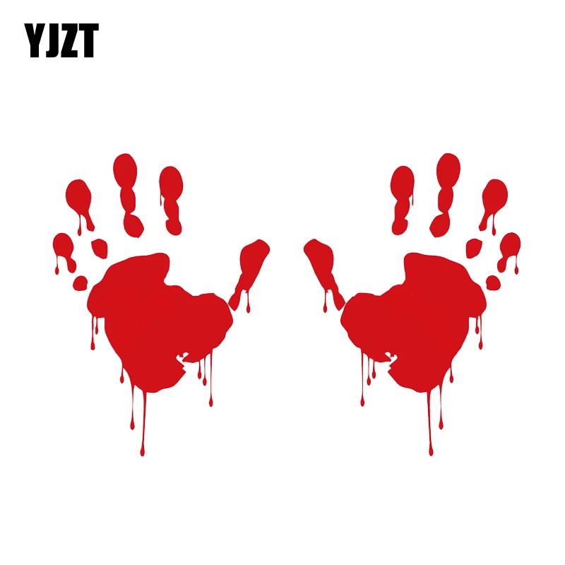 YJZT 2X 7.6*10.7CM Interesting Blood Hand And Blood Drops Car Sticker ...