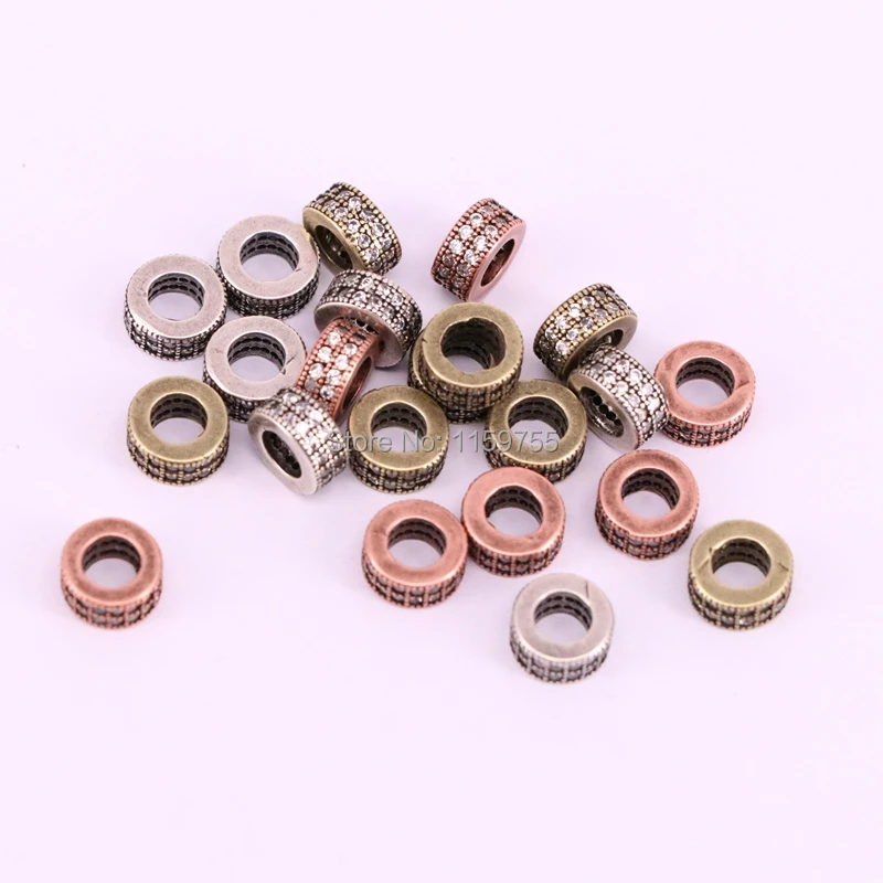 30Pcs Ancient silver, bronze Cubic Zirconia Beads , For Jewelry Making ...