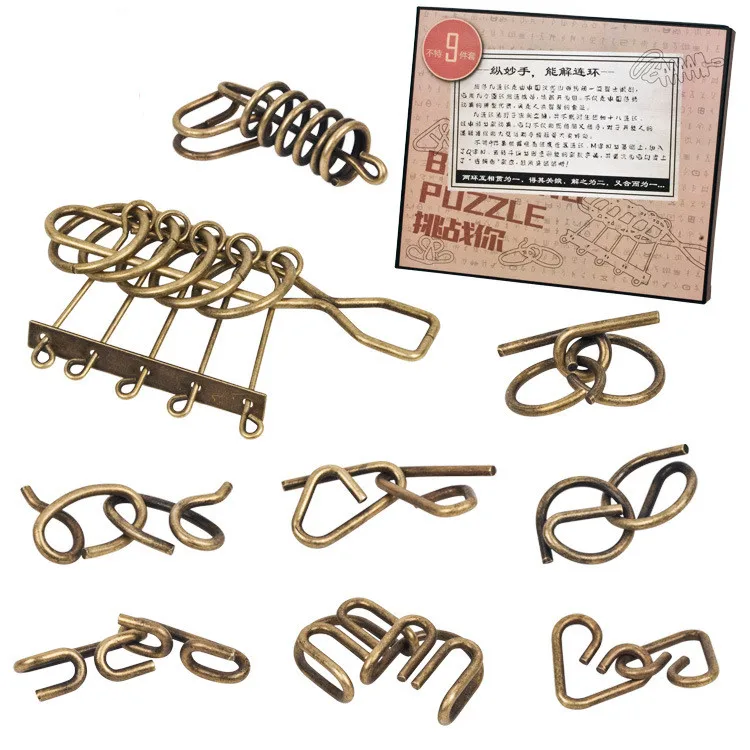 2017 New 9pcs Per Set Iq Metal Wire Puzzle Traditional Magic Brain ...