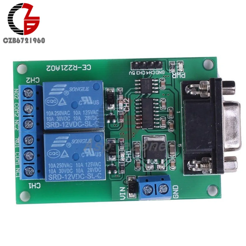 DC 12V 2 Channel RS232 Relay Module Board Remote Control USB PC UART ...