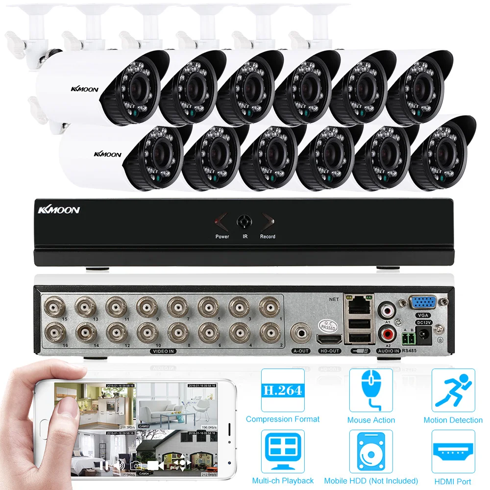 16CH CCTV System 960H D1 DVR 12PCS 700TVL IR Weatherproof Outdoor Video ...