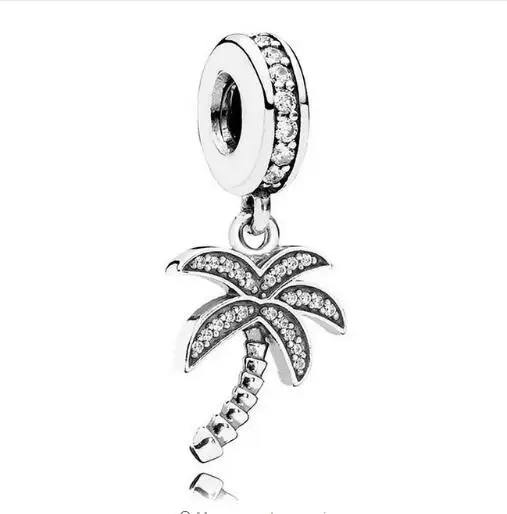 925 Sterling Silver Sparkling Palm Tree Charm With Clear CZ Fit ...