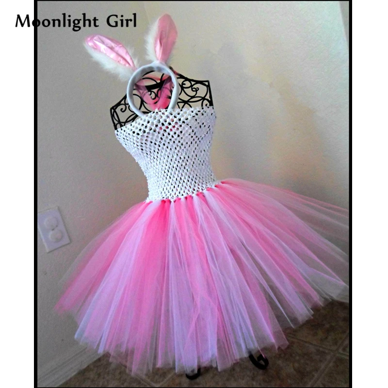 Pink Girl Easter Bunny Tutu Dress Cosplay Rabbit Ear Headband Halloween ...