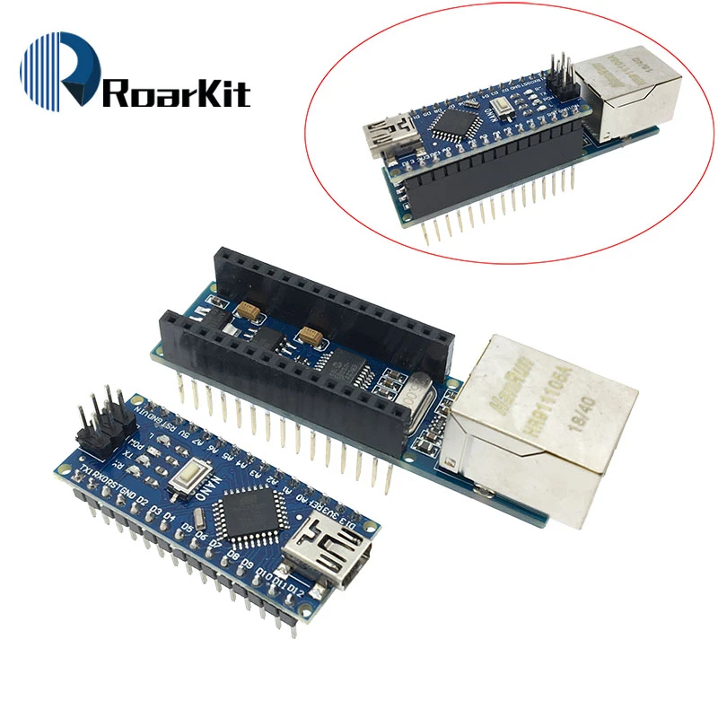 1pcs ENC28J60 Ethernet Shield V1.0 For Arduino Kit + 1pcs compatible CH340G Nano 3.0 RJ45 ...