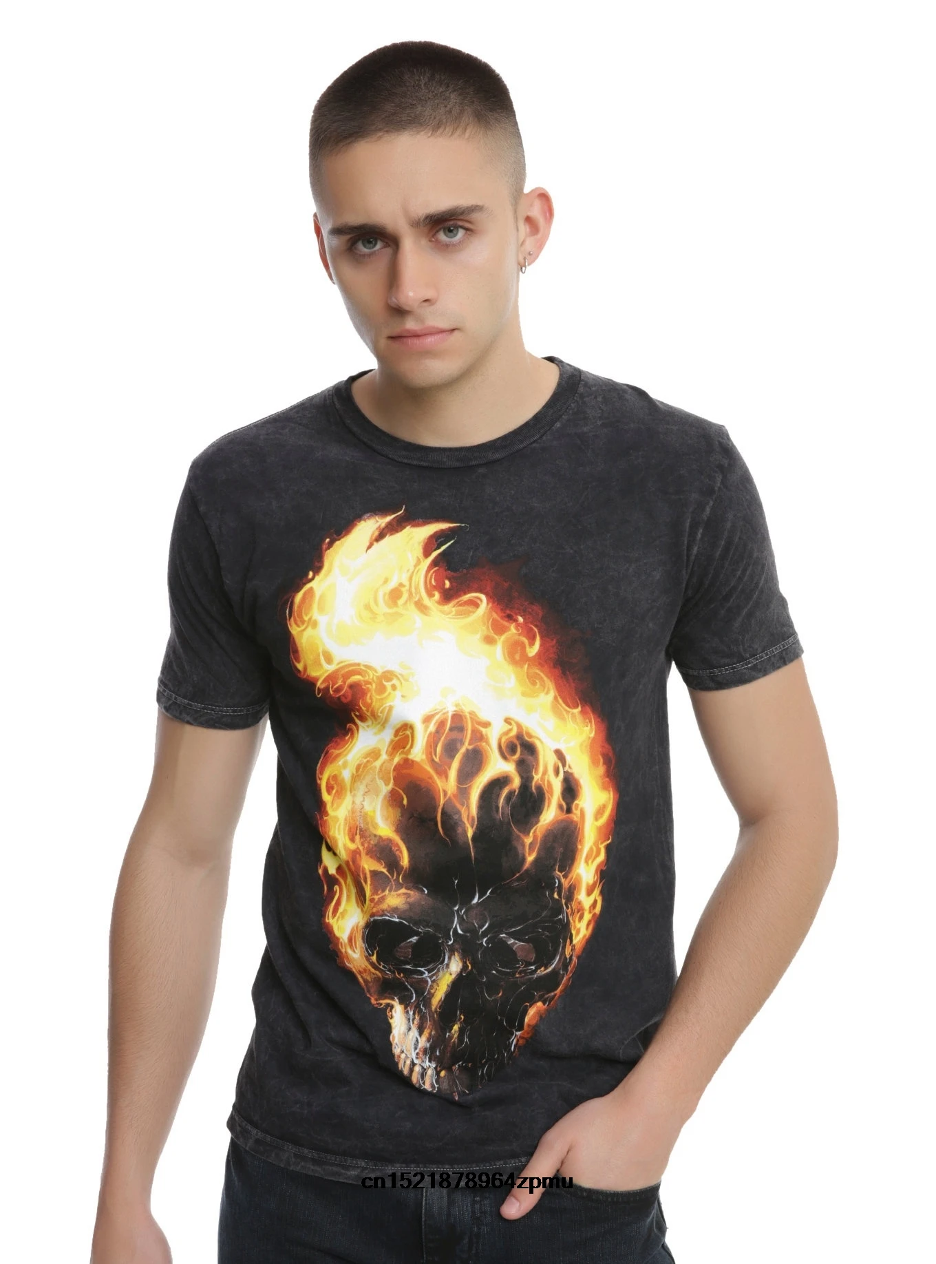 Men t shirt Fashion Summer GHOST RIDER SKULL MINERAL WASH Tshirt ...