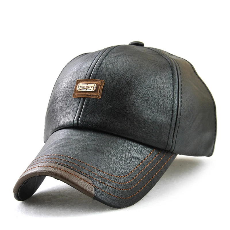 Classic Men's Leather Baseball Cap Dad Caps Fashion Leather Hat Autumn ...