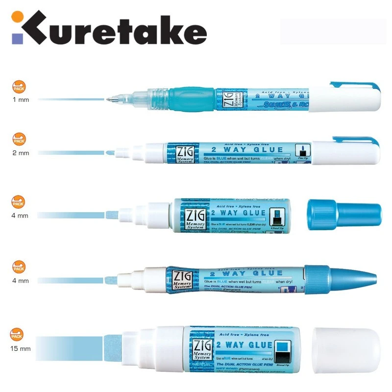 Zig Kuretake Memory System 2 Way Glue Pen Japan 1mm 2mm 4mm 15mm Diy ...