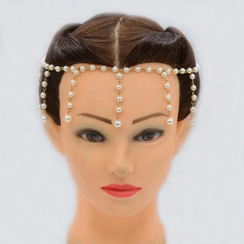 Luxury Women Hijab Headbands Pearls Tassel Head Chain Hair Band