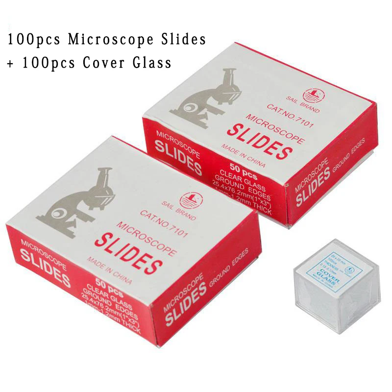 7101-100pcs Microscope Slides + 100pcs 18x18mm Square Coverslips Cover ...