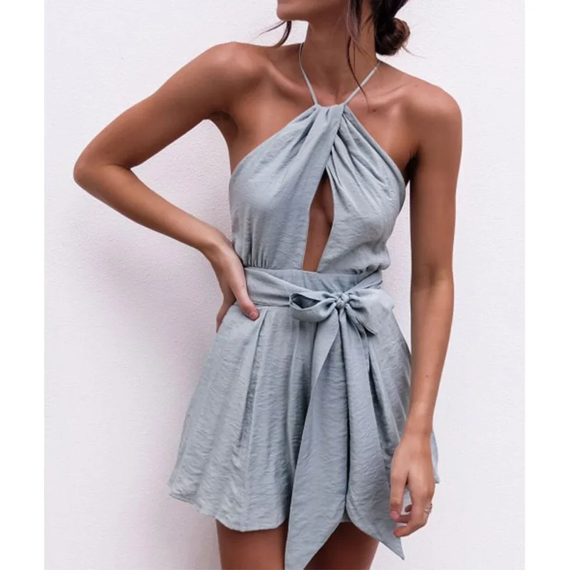 Women Sexy Backless Cross Playsuits Female Sleeveless Strap Jumpsuits ...