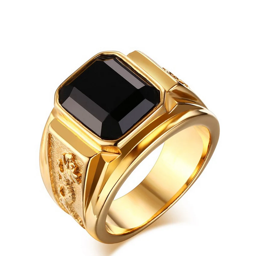 Retro style big rings for men 316l stainless steel gold color pattern ...