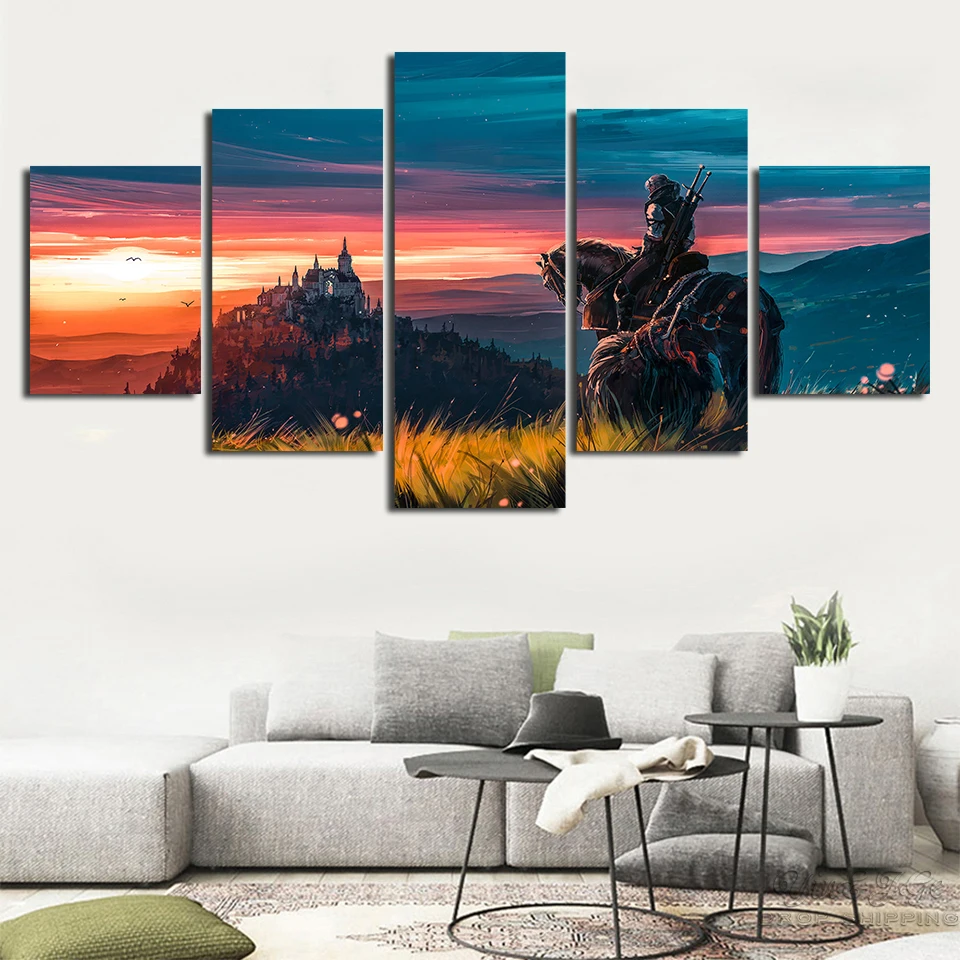 Canvas Painting Home Decor Modular Frame 5 Panel Witcher 3 Wild Hunt ...