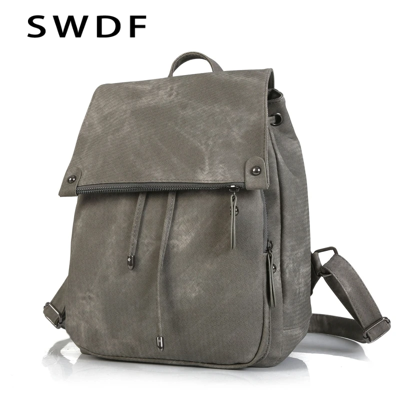 SWDF New Arrive Women Preppy Backpack Suede School Softback Bag mochila ...