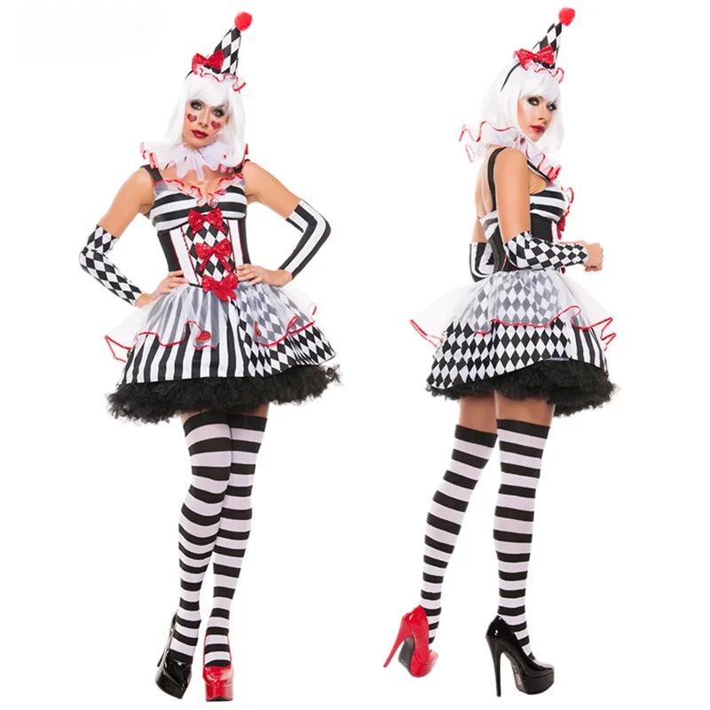 4Pcs Adult Funny Circus Clown Costume Naughty Harlequin Uniform Fancy ...